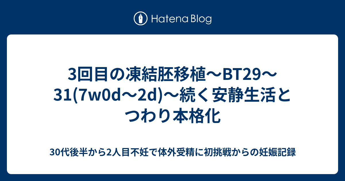 3回目の凍結胚移植～BT29～31(7w0d～2d)～続く安静生活とつわり本格化 - 30代後半から2人目不妊で体外受精に初挑戦からの妊娠記録