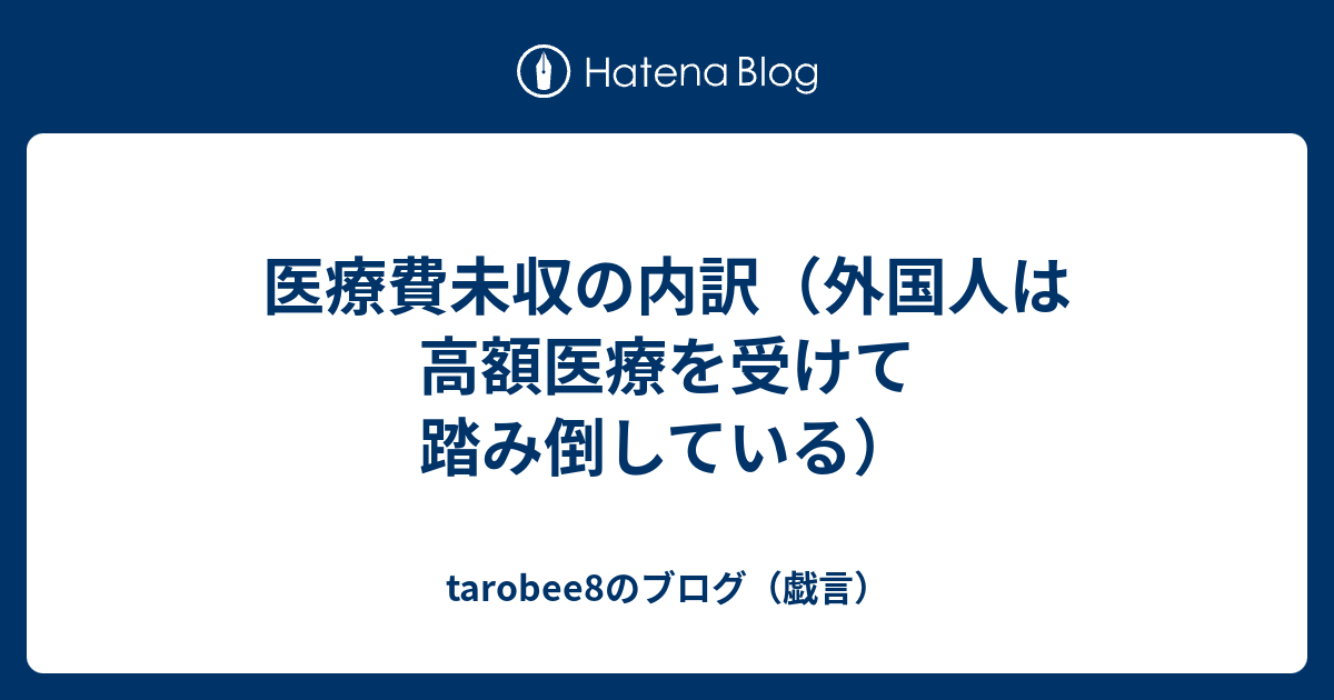 医療費未収の内訳（外国人は高額医療を受けて踏み倒している） - tarobee8のブログ（戯言）