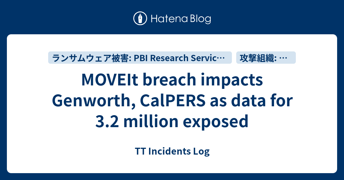 MOVEIt breach impacts Genworth, CalPERS as data for 3.2 million exposed - TT Incidents Log
