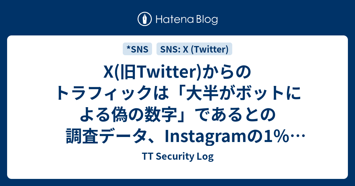 X(旧Twitter)からのトラフィックは「大半がボットによる偽の数字」であるとの調査データ、Instagramの1％未満に対してXは30％超から期間によっては70％超まで跳ね上がる - TT ...