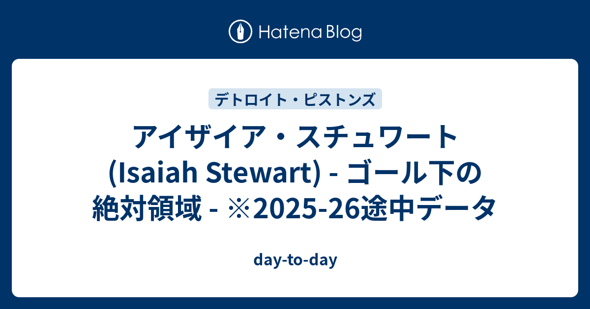 アイザイア・スチュワート (Isaiah Stewart) - ゴール下の絶対領域 - ※2025-26途中データ - day-to-day