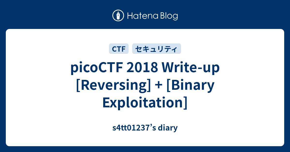 Picoctf 2018 Write Up [reversing] [binary Exploitation] S4tt01237 S Diary