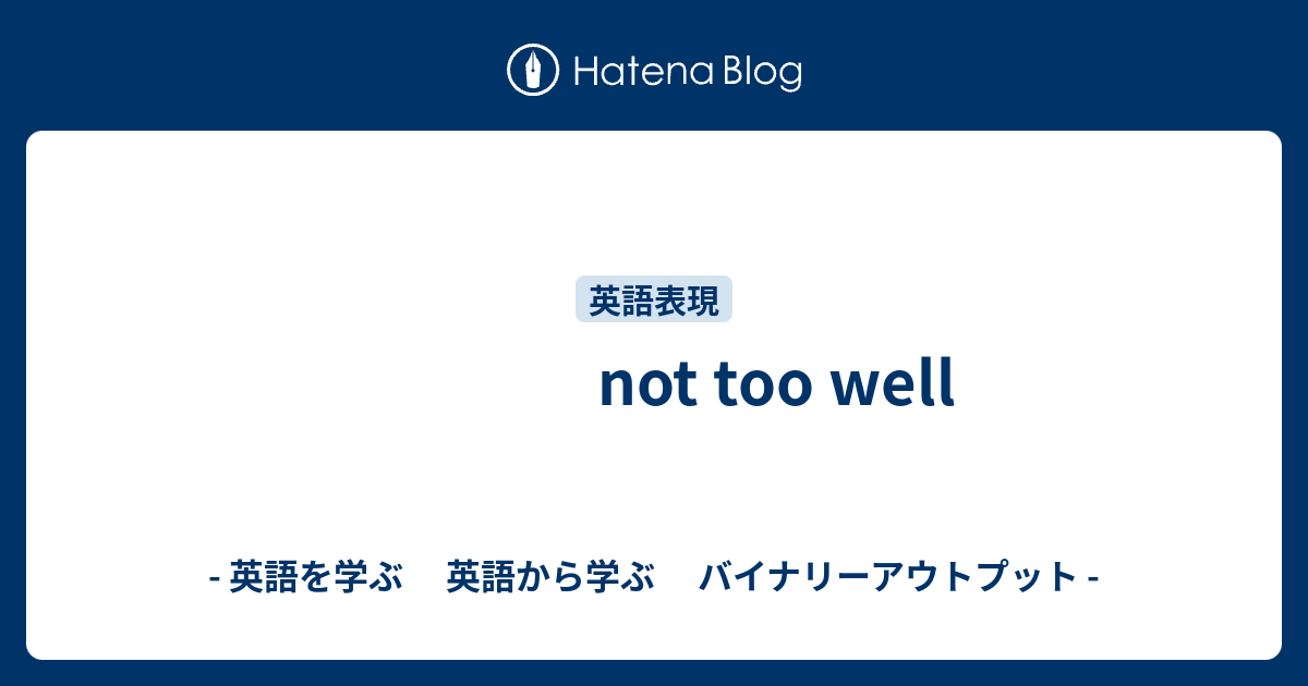 not too well - - 英語を学ぶ 英語から学ぶ バイナリーアウトプット