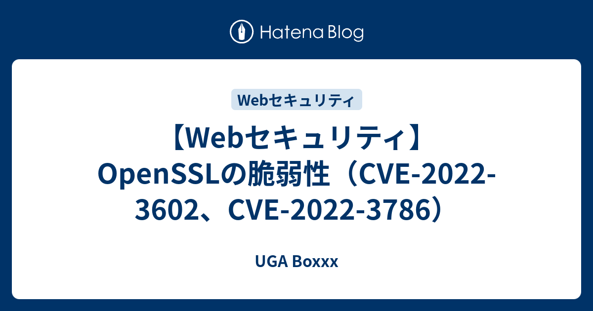 【Webセキュリティ】OpenSSLの脆弱性（CVE-2022-3602、CVE-2022-3786） - UGA Boxxx