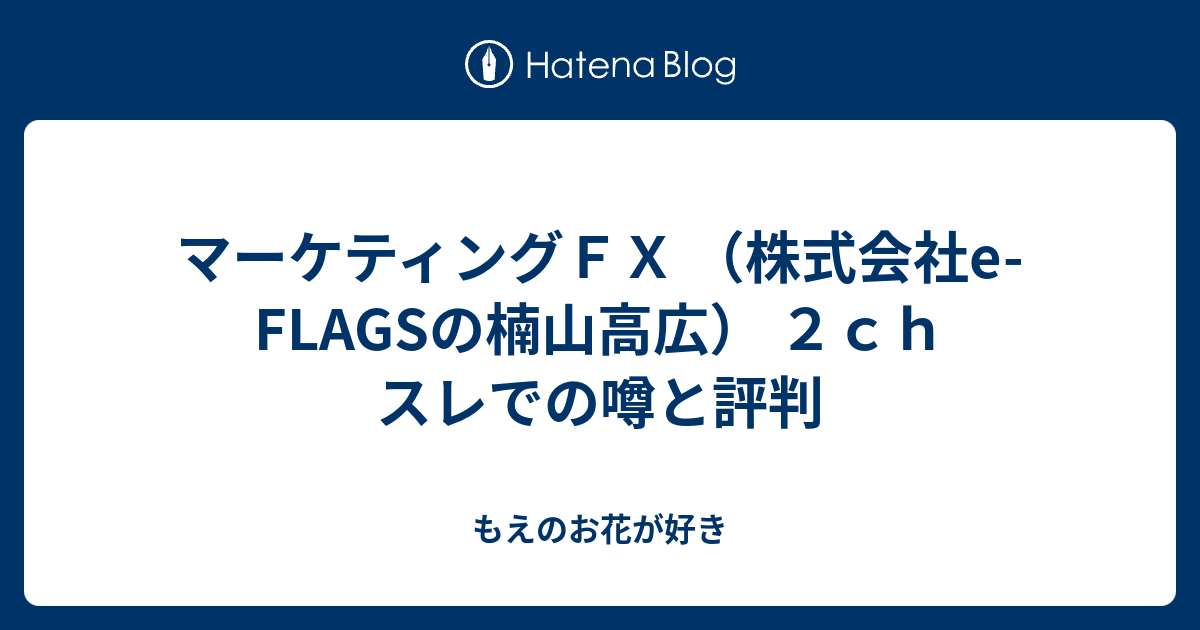 マーケティングFX （株式会社e-FLAGSの楠山高広） 2ch スレでの噂と評判 - もえのお花が好き