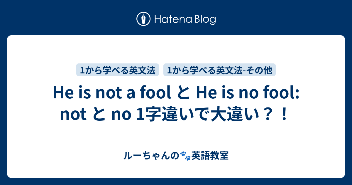 He is not a fool と He is no fool: not と no 1字違いで大違い？！ - ルーちゃんの🐾英語教室