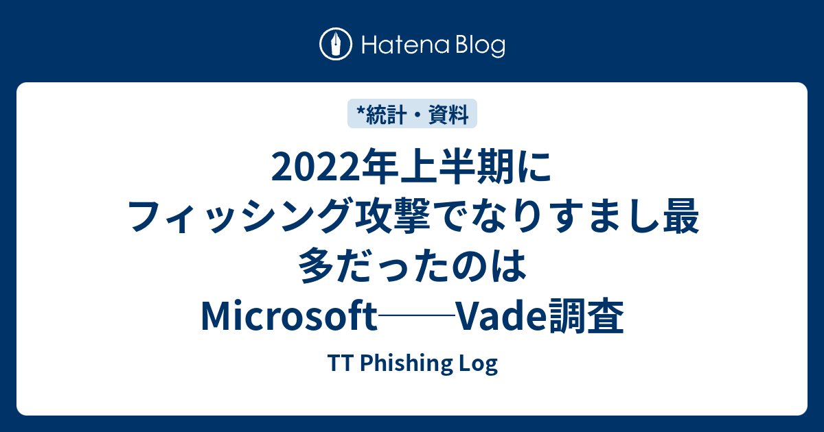 2022年上半期にフィッシング攻撃でなりすまし最多だったのはMicrosoft──Vade調査 - TT Phishing Log