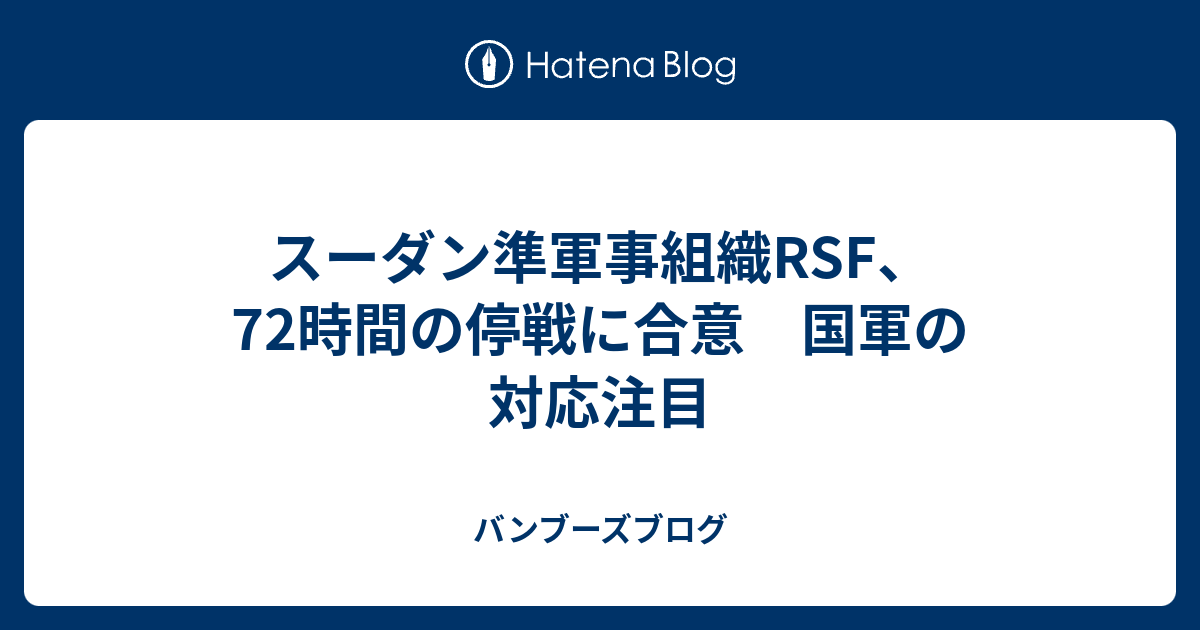 スーダン準軍事組織RSF、72時間の停戦に合意 国軍の対応注目 - バンブーズブログ
