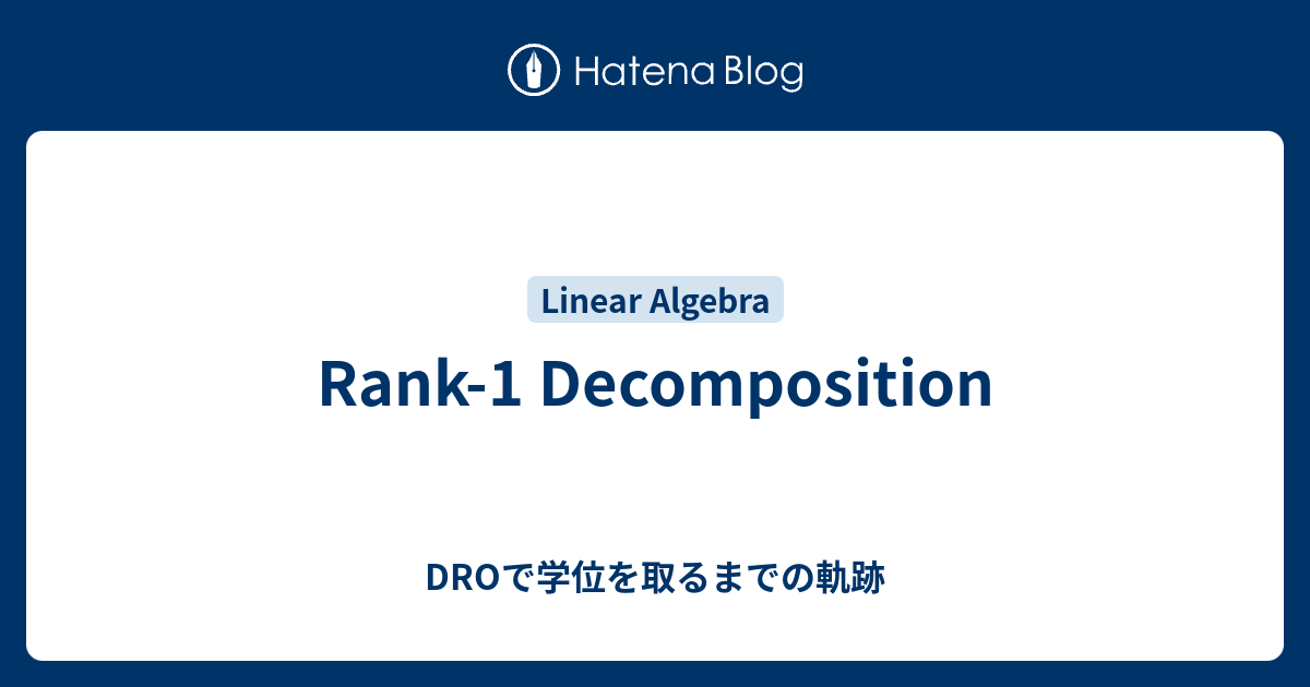 Rank-1 Decomposition - DROで学位を取るまでの軌跡