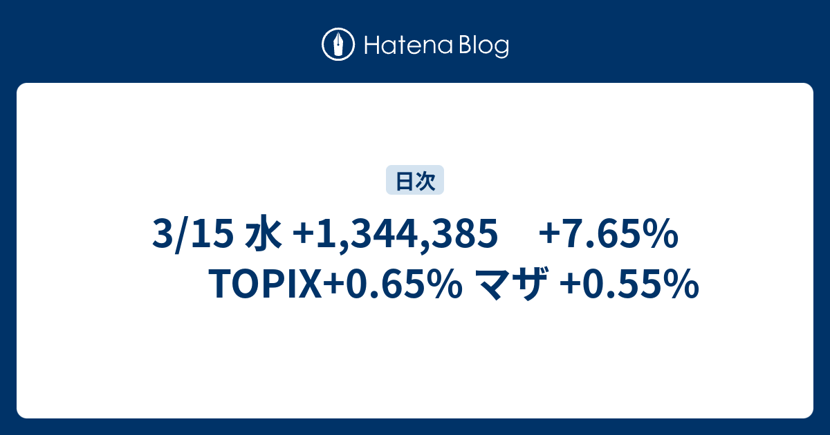 3/15 水 +1,344,385 +7.65% TOPIX+0.65% マザ +0.55%