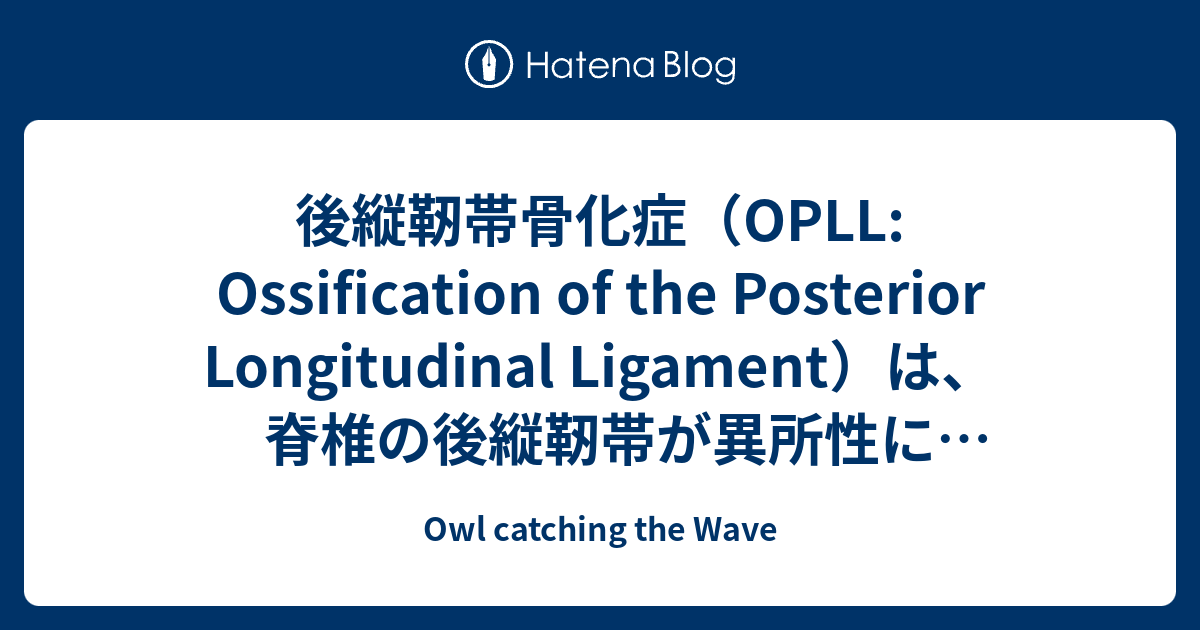 後縦靭帯骨化症（OPLL: Ossification of the Posterior Longitudinal Ligament）は、脊椎の ...