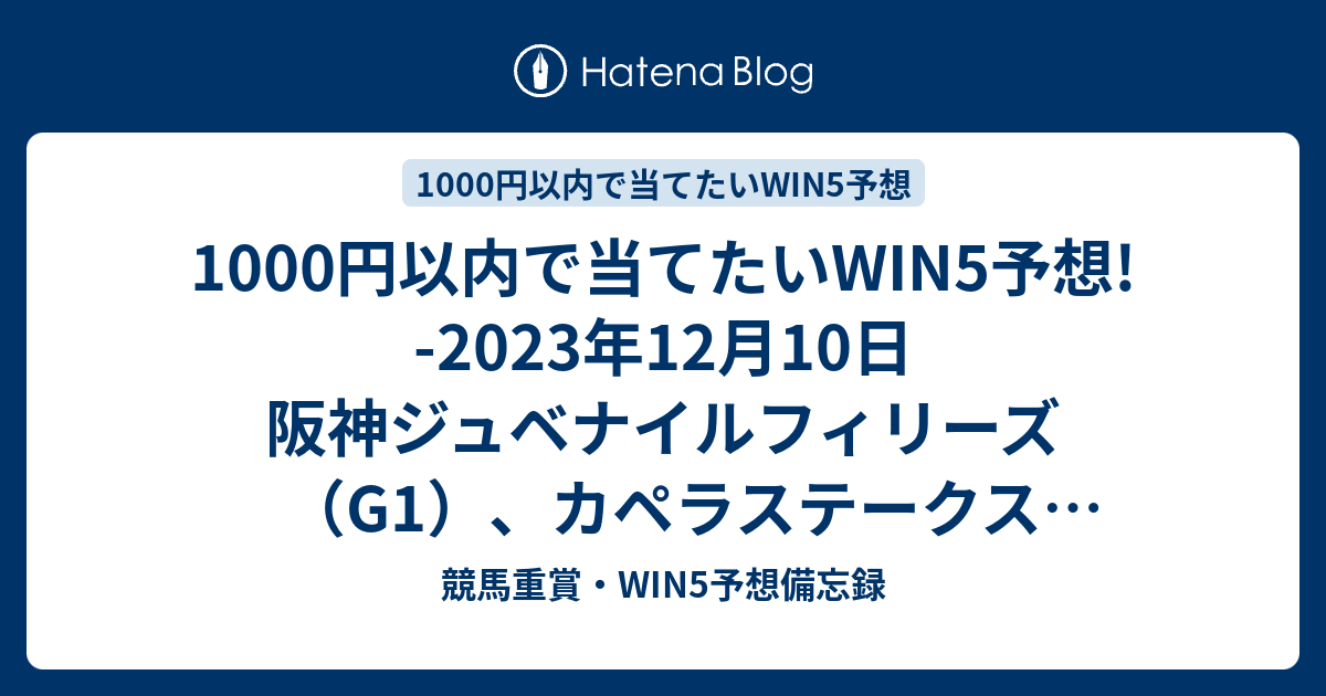 1000円以内で当てたいWIN5予想! -2023年12月10日 阪神ジュベナイルフィリーズ（G1）、カペラステークス（G3）他WIN5対象レース - 競馬重賞・WIN5予想備忘録
