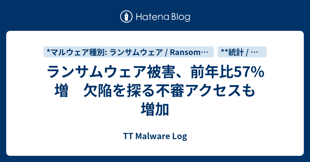 ランサムウェア被害、前年比57%増 欠陥を探る不審アクセスも増加 - TT Malware Log