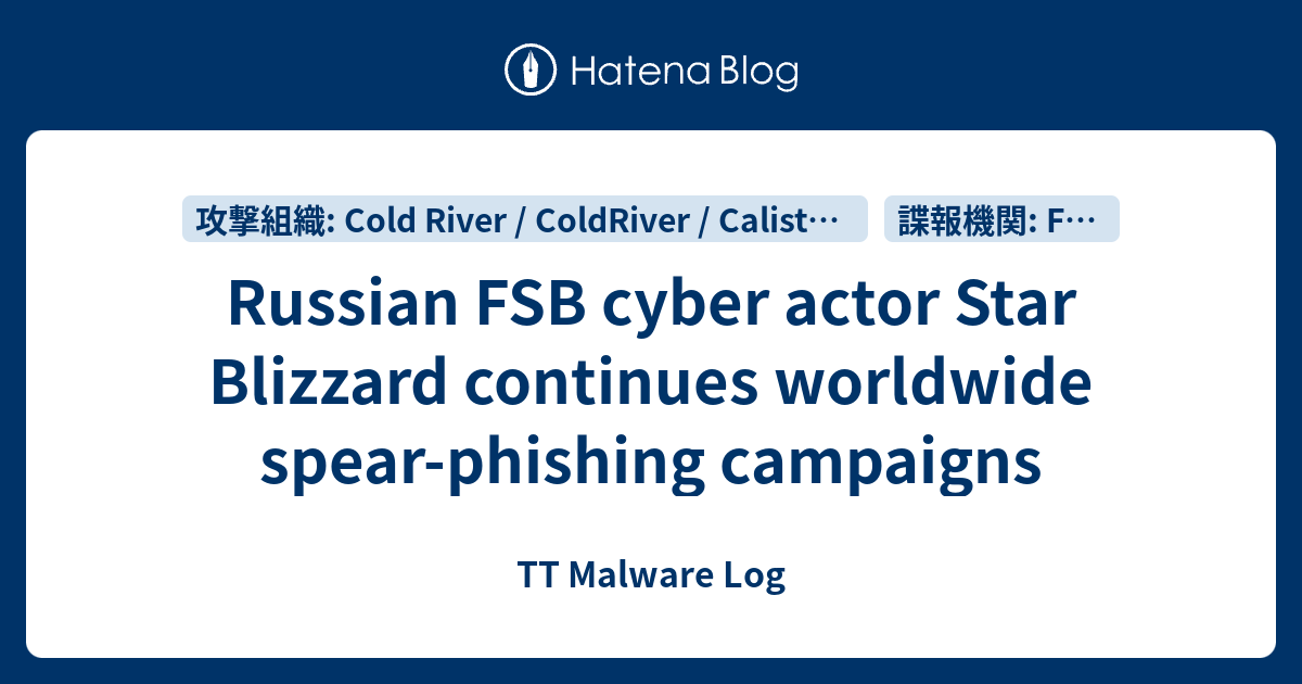Russian FSB cyber actor Star Blizzard continues worldwide spear ...