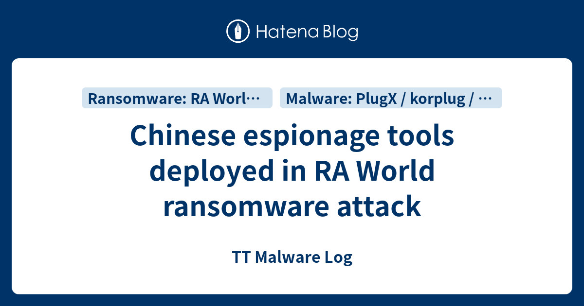 Chinese espionage tools deployed in RA World ransomware attack - TT ...