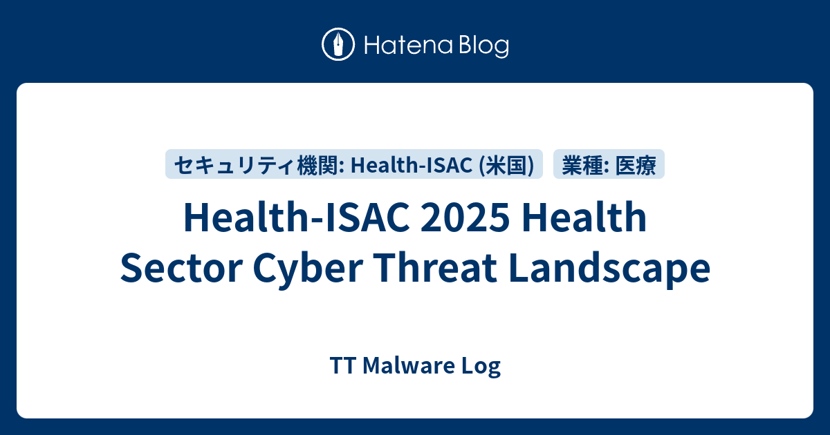 Health-ISAC 2025 Health Sector Cyber Threat Landscape - TT Malware Log