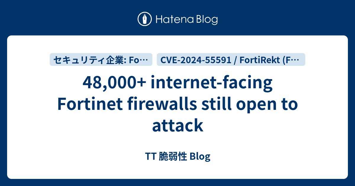 48,000+ internet-facing Fortinet firewalls still open to attack - TT 脆弱性 Blog
