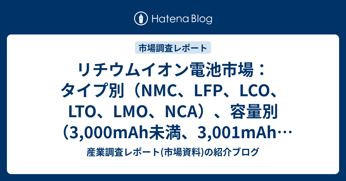 リチウムイオン電池市場：タイプ別（NMC、LFP、LCO、LTO、LMO、NCA）、容量別（3,000mAh未満、3,001mAh～10 ...