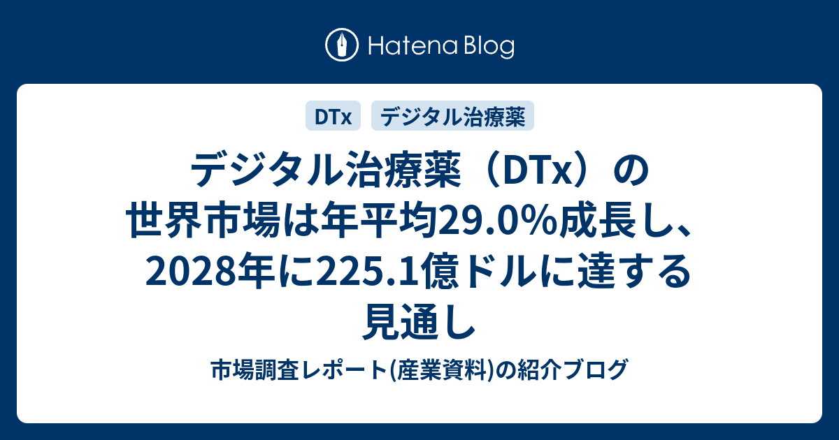 デジタル治療薬（DTx）の世界市場は年平均29.0％成長し、2028年に225.1億ドルに達する見通し - 市場調査レポート(産業資料)の紹介ブログ